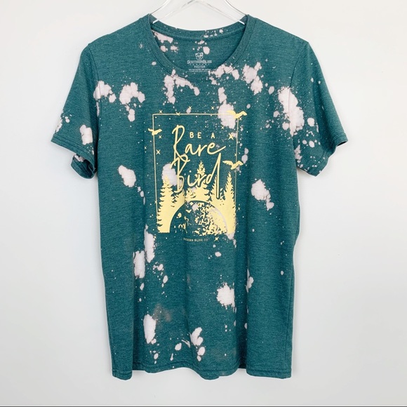 Tops | Be A Rare Bird Bleached Graphic Tee Green | Poshmark